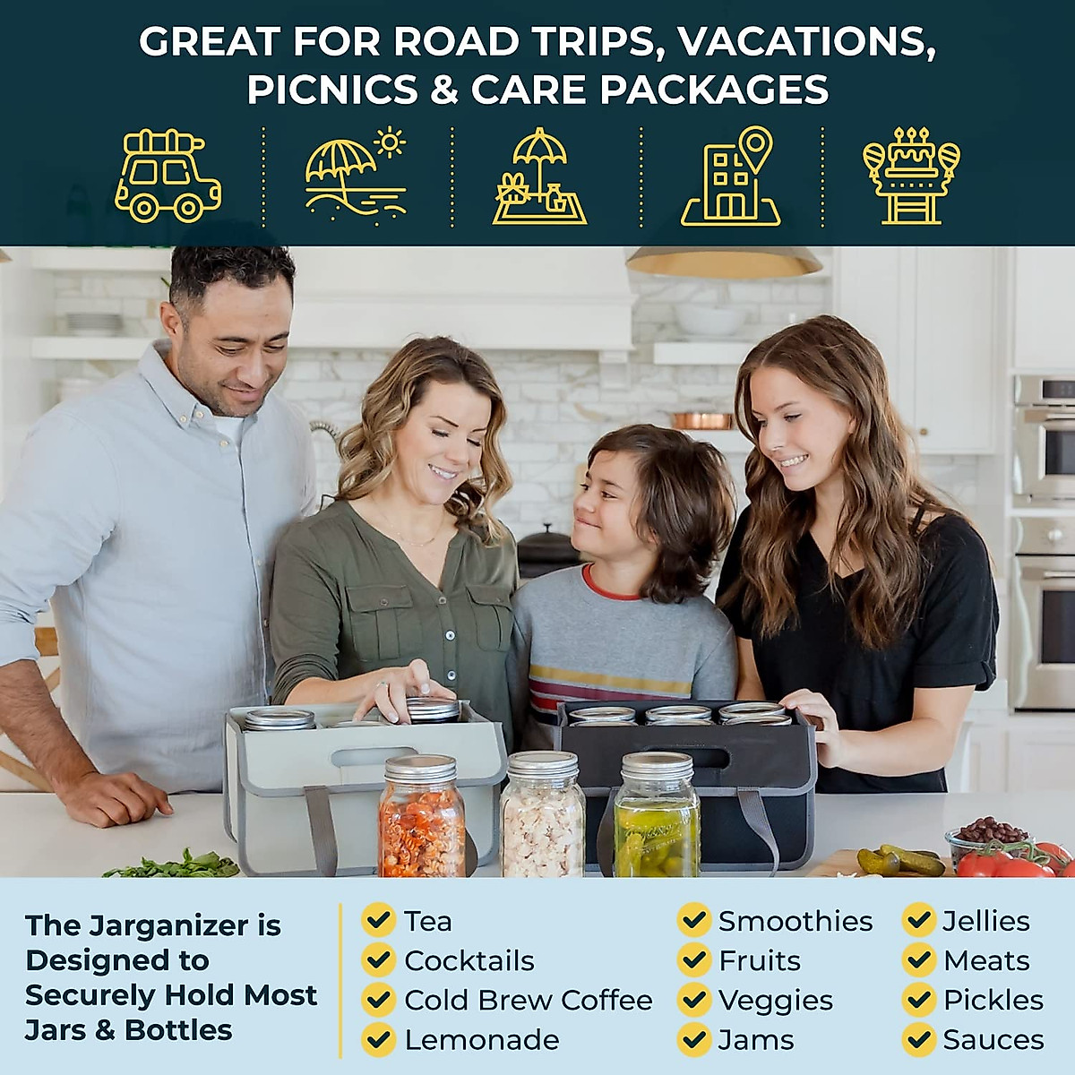 Jar Organizer 6 Mason Jar Bottle Carrier Foldable Stackable Organizer Storage Tote Bag with Handles, Removable Divider for Organizing, Storing, Carrying Ball Canning Jars, Drinking Jar Cups, Tumblers