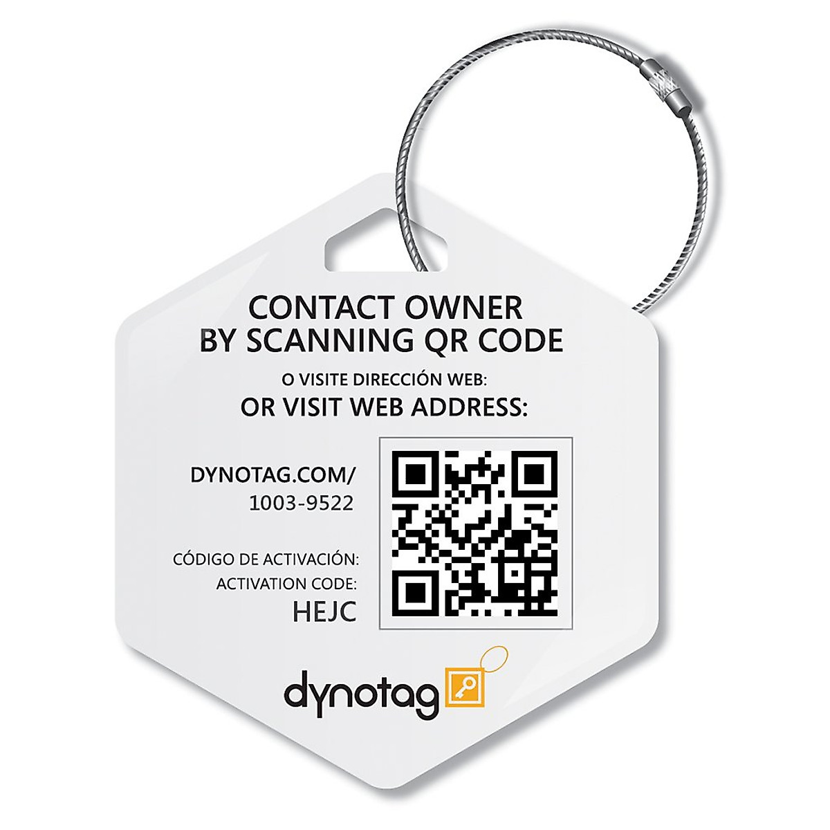 Dynotag® Web Enabled Smart Deluxe Steel Property ID Tag + Steel Ring, with DynoIQ™ & Lifetime Recovery Service. Hexagon (Brown)