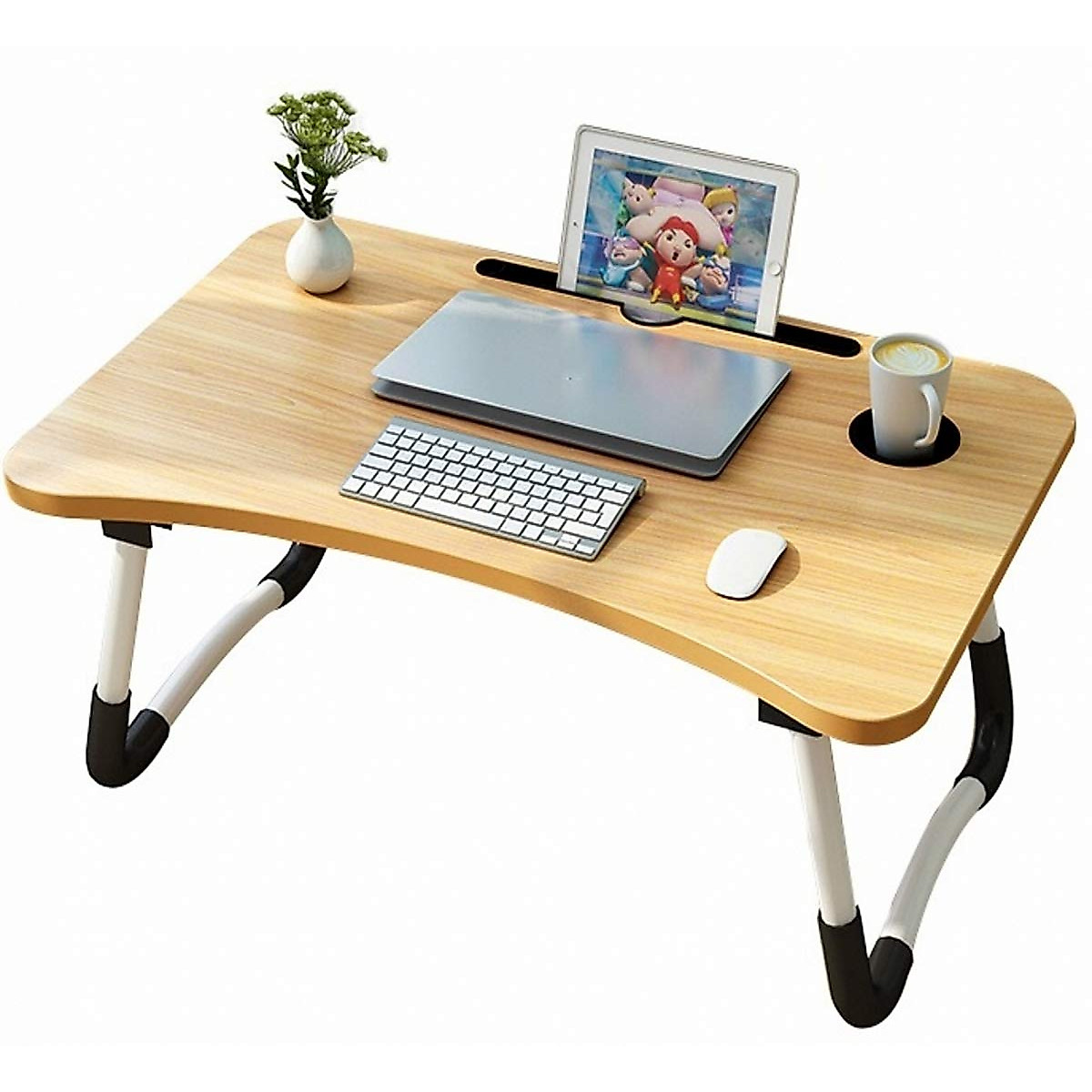 Laptop Desk Foldable Laptop Table Portable Laptop Bed Tray Table Notebook Stand Reading Holder with The Cup Slot for Eating Breakfast,Reading,Watching Movie on Bed/Couch (Burlywood)