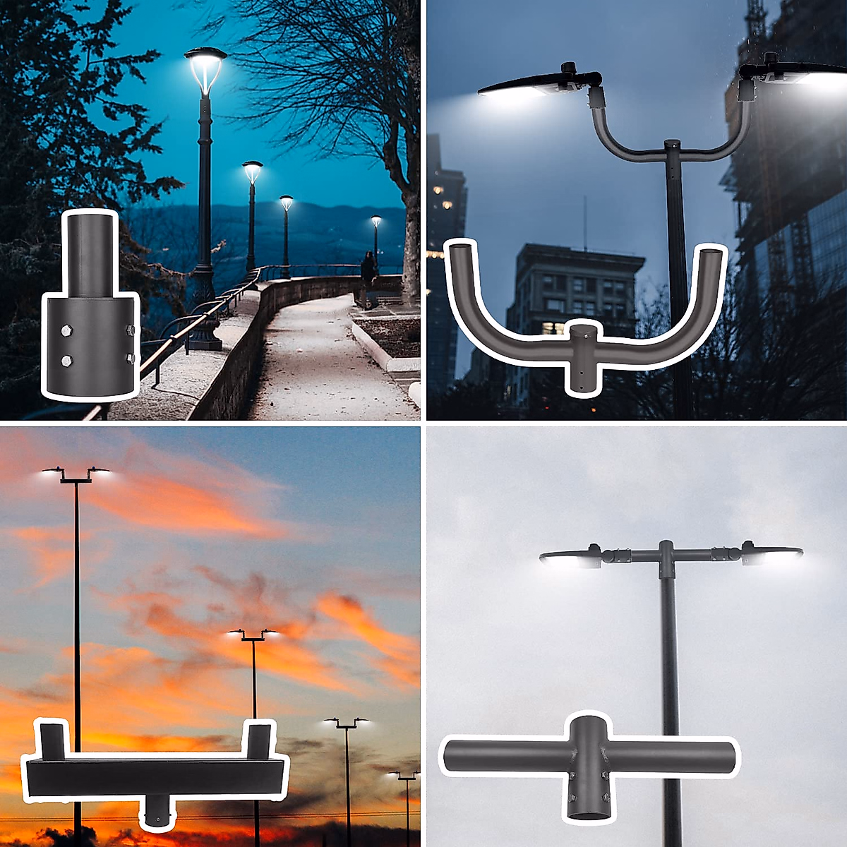 4 Inch Round Pole Mount Tenon Adapter with 2-3/8" OD Tenon, Vertical Bracket Adapter with Slip Fitter Mount for Outdoor Shoebox Lighting Street LED Parking Lot Light - Bronze Finish