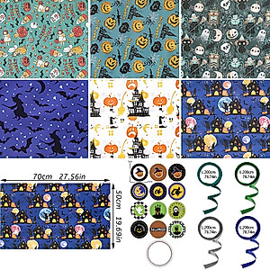 Rancco Halloween Wrapping Paper Set, 6 Sheets Witch Bat Ghost Pumpkin Cat Laser Gift Wrapping Paper w/Stickers and Ribbon for Halloween, Party, Birthday, Holiday,19.6 inch X 27.5 inch Per Sheet
