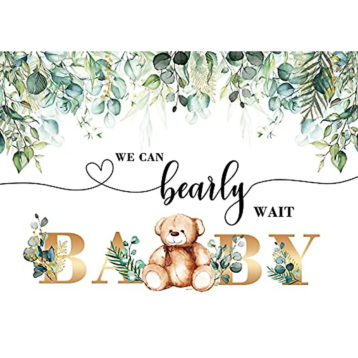 7x5ft We Can Bearly Wait Bear Backdrop Bear Baby Shower Greenery Photographic Background Gender Neutral Watecolor Kids Party Cake Table Decoration Photo Booth Props Supplies