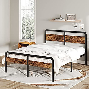 Upcanso King Size Bed Frame with Wood Headboard and Footboard, Platform King Bed Frame No Box Spring Needed with Heavy Duty Slats, Easy Assembly