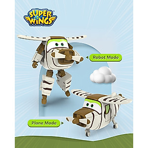 Super Wings 5" Transforming Bello Airplane Toys, Safe and Durable Vehicle Action Figure, Superwings Transforming Plane to Robot, Fun Preschool Toy Planes, Gifts Toys for Kids Aged 3 and Up, Stripes White