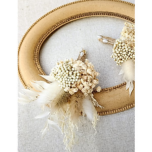 Dried Flowers Boutonnieres Set of 2 for Men Boho Fall Wedding Grooms Buttonhole Rustic Best Man Pampas Grass Dry Flower Decoration (Beige)