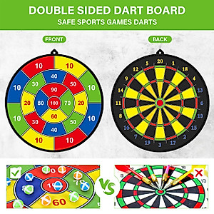 Toy Sports Double Sided Dart Board for Kids, Kids Dart Board with 12 Sticky Balls, Indoor Outdoor Party Play Game Toys, Gifts for 5 6 7 8 9 10 11 12 Year Old Boys Girls