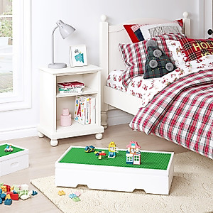 UTEX 3 in 1 Construction Play Table Compatible with Lego, Wooden Train Table, Rolling Kids Activity Play Table with Storage and Wheels, Reversible Table Top Store Under Beds or Sofas