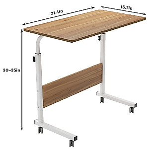 SogesHome 31.5inches Adjustable Mobile Bed Table Portable Laptop Computer Stand Desks with Rolling Wheels, Oak