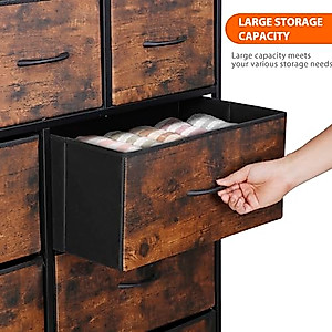 SUPER DEAL Dresser for Bedroom Fabric Dresser Storage Tower Tall Chest Organizer Unit with 9 Drawers for Living Room Nursery Entryway Closets, Steel Frame, Wood Top Rustic Brown