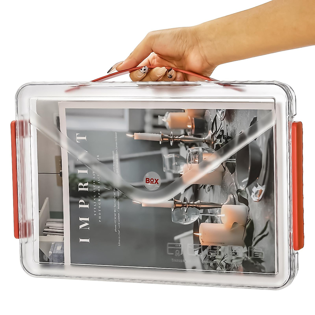 Mezchi Set of 3 Portable Paper Storage Box Organizer, 9" X 14" Clear Plastic File Storage Box with Lids, Stackable Document Box Project Case for Organizing A4 File Paper, School Supply, Craft