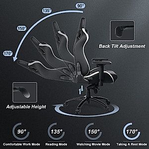 GTRACING Gaming Chair, Big and Tall Computer Chair with 4D Adjustable Armrests, Height Adjustable Recliner with Ergonomic Head Pillow and Lumbar Support for Gaming or Working (White)