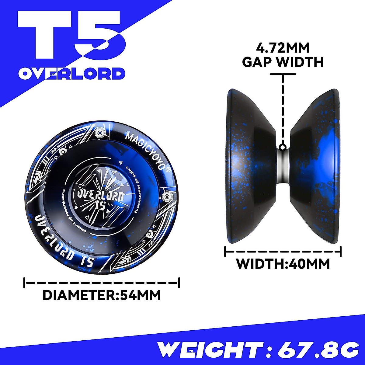 MAGICYOYO Unresponsive Yoyo T5 Black Blue Professional Yoyo for Kids Advanced Playing, Dual Purpose Yoyo with Responsive Yoyo Bearing Kit + 12 Yoyo Strings + Bearing Removal Tool+ Yoyo Storage Bag