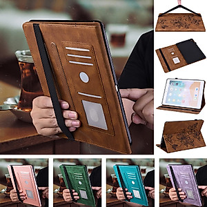 VODEFOX Case for Samsung Galaxy Tab A8 10.5'' Case 2022 SM-X200/X205/X207, PU Leather Cover Embossed Butterfly Flip Stand Shell with Elastic Band & Card Holder for Galaxy Tab A8 Tablet - Brown