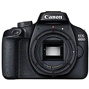 Canon EOS Rebel T100 / 4000D DSLR Camera with 18-55mm Lens + 64GB Memory Card + Case + Card Reader + Flex Tripod + Hand Strap + Cap Keeper + Memory Wallet + Cleaning Kit (Renewed)