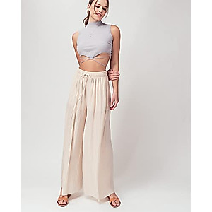 URBAN DAIZY Women's Wide Leg Pants - Woven Pleated with Lining Palazzo High Waisted Elastic Waist Casual Lounge Trousers A64_1028 Ash Rose XL