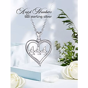 INFUSEU 444 Necklace Angel Number Sterling Silver Dainty Heart Pendant for Women Teen Trendy Numerology Jewelry Birthday Gifts for Girlfriend Daughter