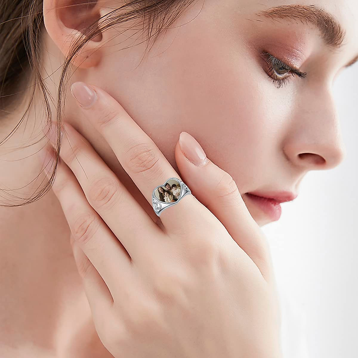 SLIACETE Custom Photo Ring 925 Sterling Silver Personalized Heart Picture Ring Jewelry Gift for Her Women Wife