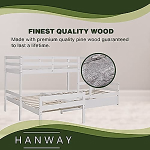 Hanway L-Shaped Bunk Bed with Trundle – Solid Pine Wood Material –– Easy to Assemble Plan Providing Unique Bedroom Setting for Small Living Spaces – Trendy Design Combined with a White Paint Coating