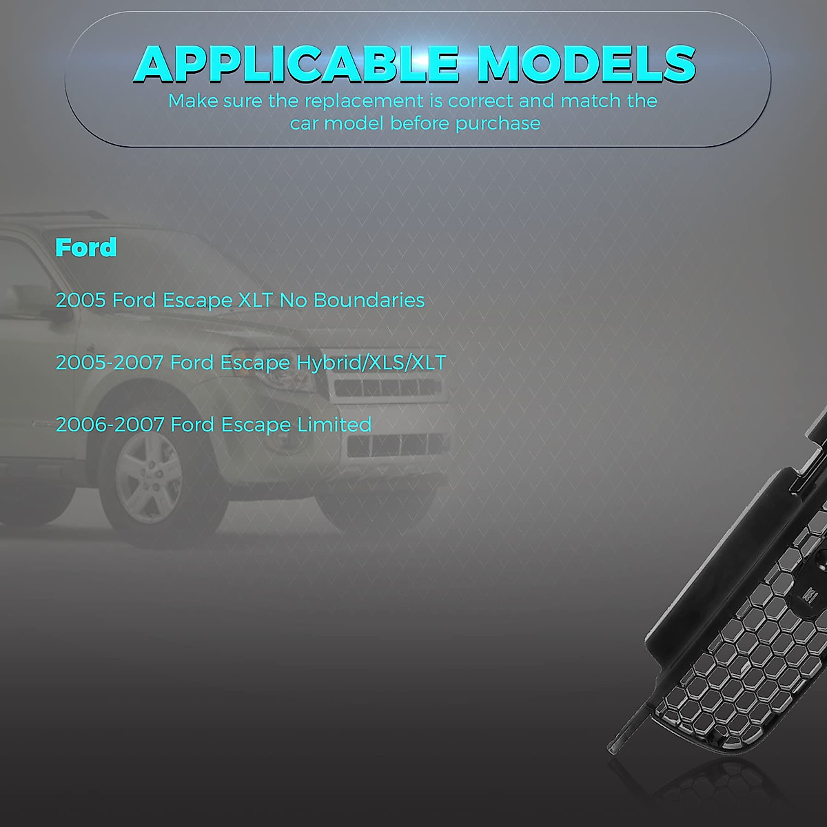 Titanium Plus Autoparts 2005-2007 Compatible With FORD Escape Front Grille Grill Black FO1200446 5L8Z8200AAB