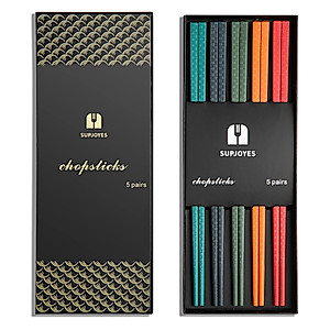 SUPJOYES Reusable Fiberglass Chopsticks - Japanese Chinese Chopsticks Dishwasher Safe, 5 Pairs Chop Sticks Gift Set