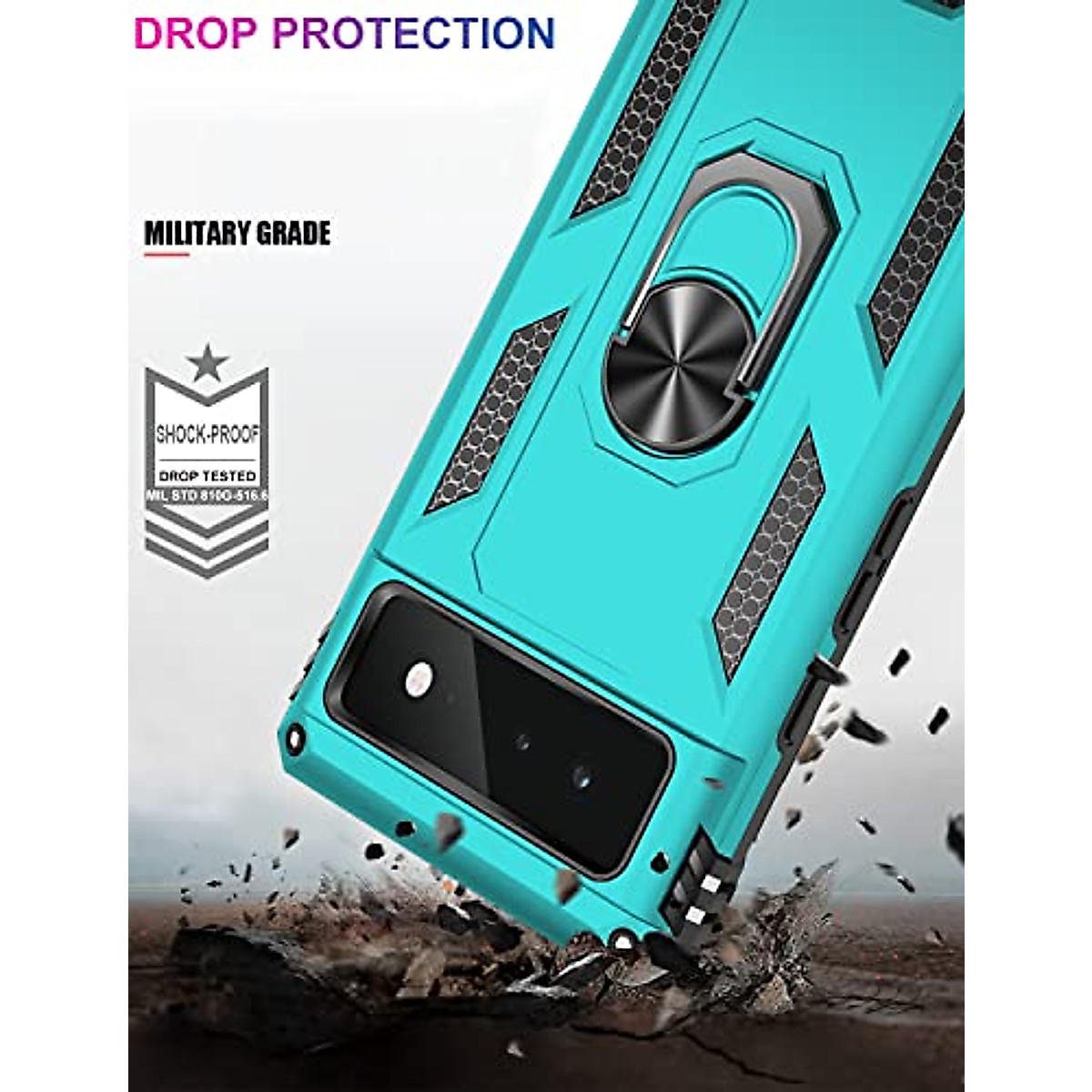 IKAZZ Suitable for Google Pixel 6 Case,Military Grade Shockproof Heavy Duty Protective Phone Case Pass 16ft Drop Test with Magnetic Kickstand Car Mount Holder for Google Pixel 6 Turquoise
