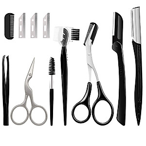 Eyebrow Razor,AWECOT 7 in 1 Eyebrow Kit,Face Razors Shavers for Women Multipurpose Exfoliating Dermaplaning Tool,Including Eyebrow Trimmer,Facial Razor,Eyebrow Scissors,Eyebrow Brush,Eyebrow Tweezers