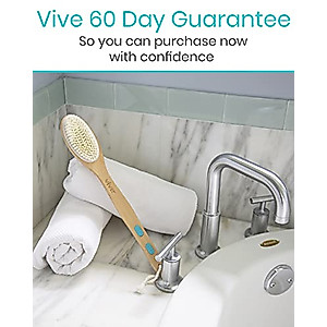 Vive Back Scrubber Brush for Shower - for Dry or Wet Body Brushing - Long Handle - Cleaning Lymphatic Drainage Handled Washer for Men, Women - Showering Bathing Exfoliator with Soft & Stiff Bristles