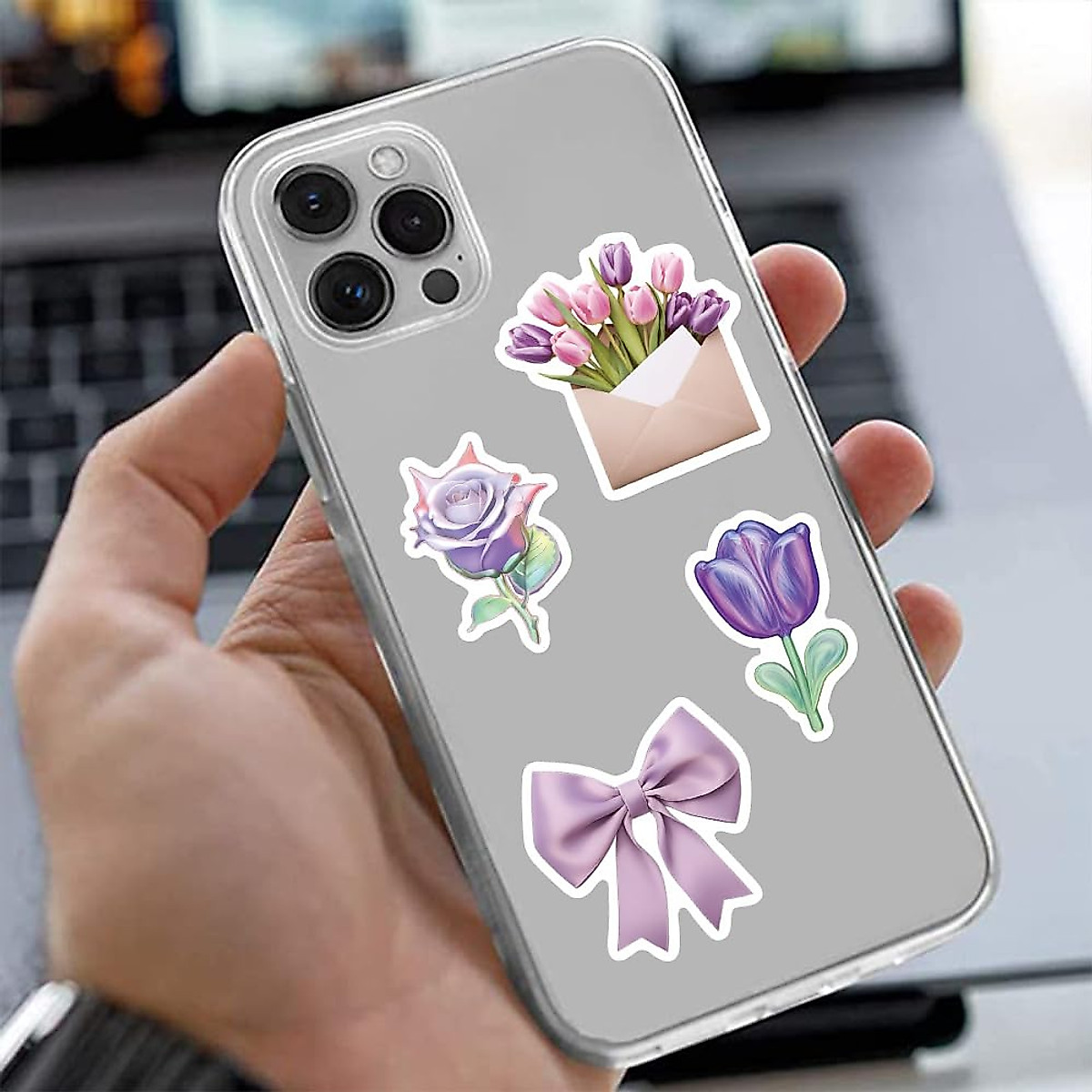 Yoksas 56Pcs Kawaii Purple Stickers - Vinyl Waterproof Aesthetics Cute Girls Decal for Water Bottles,Scrapbook,Laptops,Tumbler,Phone,Luggage