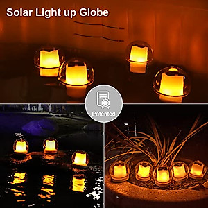 Floating Solar Pool Lights, LED Glow Pool Ball Lights IP68 Waterproof Bathtub Night Lights, 3 Modes Light up Pool Balls Lights with Flickering Flame, Flameless Tea Lights for Spa,Bath,Lawn,Party-4pcs