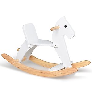 KRAND Wooden Rocking Horse Baby Ride On Toy for Toddlers Solid Wood Classic Design with Comfortable Pedal and Safe Backrest Ideal Gift for Kids (Classic, White)