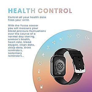 yussa Blood Pressure Smartwatch | Android Smartwatch &iPhone Compatible | Answer/Make Calls | Speaker | 2Straps | 1.86'' Full Screen | Fitness &Health Tracking | +20 Sports | Man and Woman (Dark)