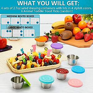 VERFOU Salad Dressing Condiment Container with Lid, 4 Pack 2.7oz Reusable Dip Cup, 304 Stainless Steel Small Food Storage Container with Silicone Lid, Leakproof Sauce Cup Easy Open for Lunch Box