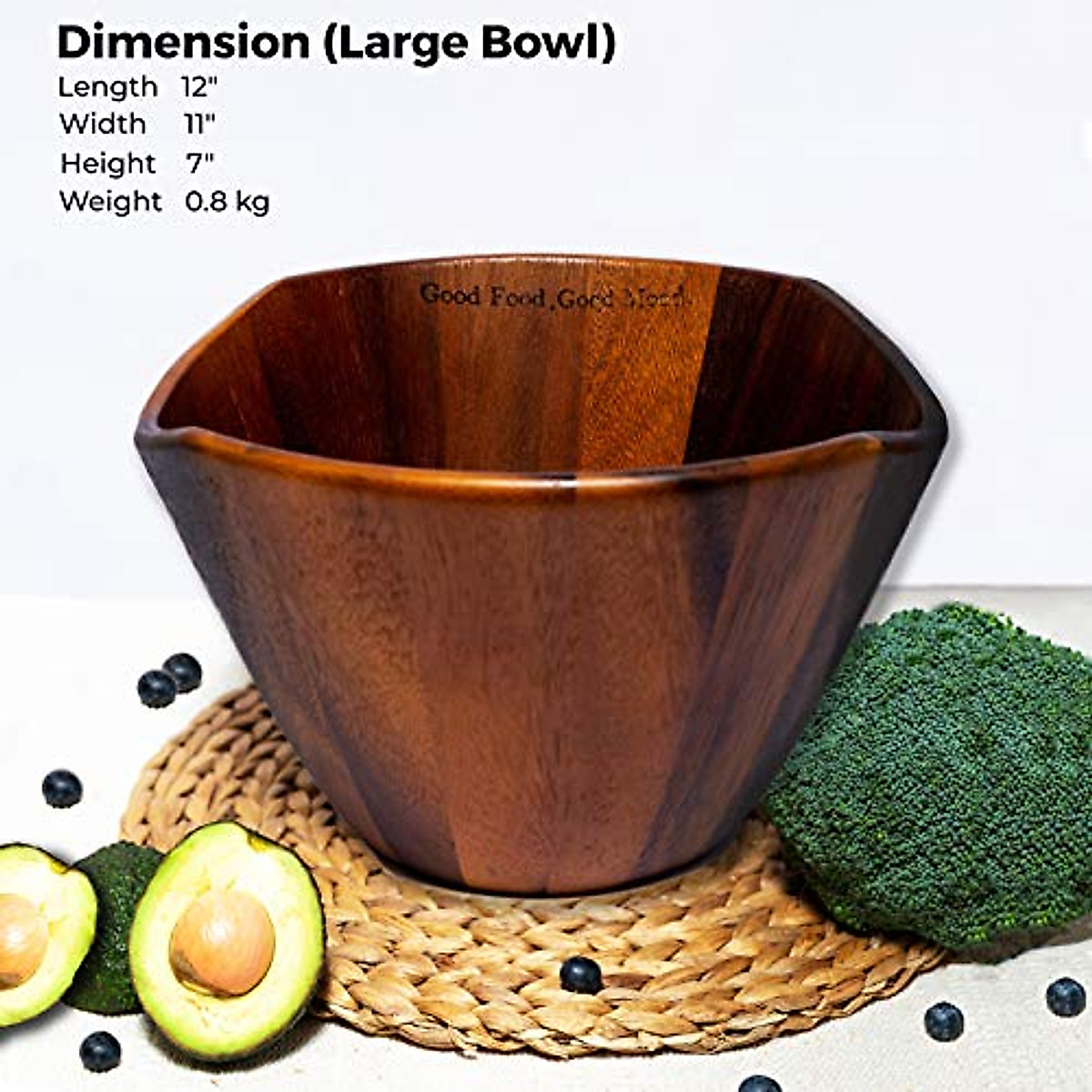 Mind Happiness Premium Acacia Wood Bowl, Large Wooden Salads, Fruits Bowl