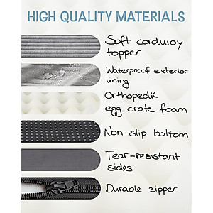 OhGeni 35 Inch Orthopedic Waterproof & Machine Washable Dog Bed with Egg Crate Foam Support, Non-Slip Bottom and Removable Pet Bed Cover for Extra Large, Large, Medium, Small Dogs (Gray)