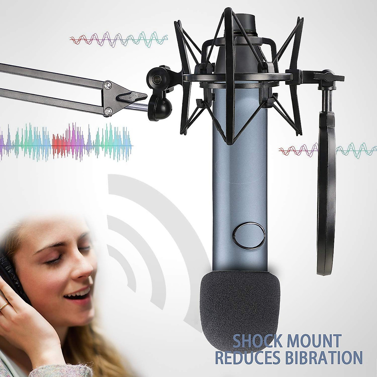 Ember Microphone Stand Shock Mount - Scissor Mic Boom Arm with Cable Sleeve Mic Pop Filter Windscreen Compatible with Blue Ember Microphone by YOUSHARES