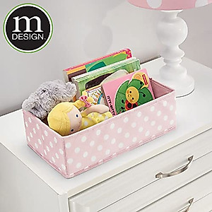 mDesign Fabric Drawer Organizer Bins, Kids/Baby Nursery Dresser, Closet, Shelf, Playroom Organization, Hold Clothes, Toys, Diapers, Bibs, Blankets, 3 Pack - Pink/White Polka Dot