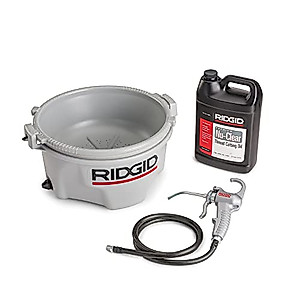 RIDGID 10883 Model 418 Oiler with Premium Thread Cutting Oil, Silver & Mophorn 460-6 Tripod Pipe Chain Vise 1/8"-6" Capacity,Pipe Stand Portable Foldable Steel Legs,Pipe Jack Stands w/Tool Tray