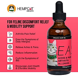Hemp Dog Health Ease Hemp Oil for Cats: Joint and Muscle Pain Relief for Cats | Cat Arthritis Pain Relief | Cat Allergy Relief | Effective Anti Itch for Cats | Easy-to-Give Hemp Drops for Cats