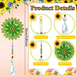 Tradder 6 Pcs Diamond Art Sun Catcher Wind Chime Double Sided Crystal Diamond Art Hanging Ornament African Daisy Sun Catcher Kit for Adults Kids DIY Craft Window Garden Home Decor