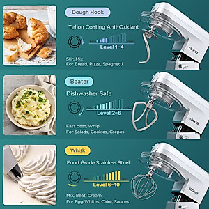 COOKLEE 6-IN-1 Stand Mixer, 8.5 Qt. Multifunctional Electric Kitchen Mixer with Beater, Whisk, Dough Hook, Meat Grinder and Other Accessories for Most Home Cooks, SM-1507BM, Silvery