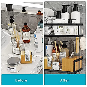 Aouton Bathroom Over The Toilet Storage Shelf, 2 Tier Bathroom Organizer Shelf Over Toilet Waterproof Dustproof, Toilet Space Saver Shelf with Hooks & Adhesive Base, Black