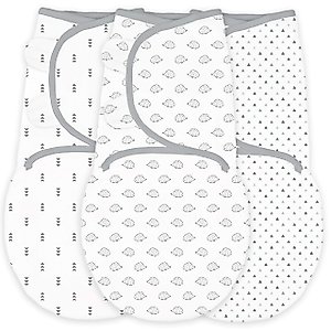 SwaddleDesigns Swaddle Blanket with Adjustable Wrap, Set of 3, Tiny Hedgehog, Black