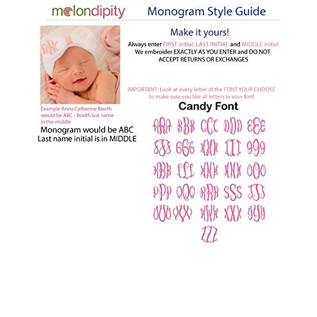 Melondipity Personalized Baby Hospital Hat - Warm Beanie Cap for Infants, Newborn, Girls - Customized Head Wrap with Bow - Custom Name Keepsake Hat for Baby Shower, Birthday, First Visit Gift (White)