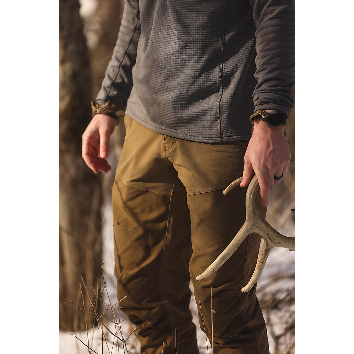 First Lite Men’s Sawbuck Brush Soft Shell Pant - Hunting Brush Pants with DWR - Dry Earth - 36 x 32