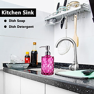 Easy Tang Glass Hand Soap Dispenser Bathroom Kitchen 12Oz with Silver Pump Refillable Liquid Dispenser (Magenta)