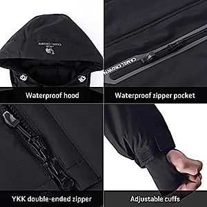 CAMEL CROWN Men's Mountain Snow Waterproof Ski Jacket Detachable Hood Windproof Fleece Parka Rain Jacket Winter Coat Black L