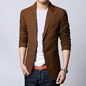 Men's 2 Buttons Casual Sport Coats Lightweight Single Breasted Slim Fit Suit Blazer Cotton Formal Dress Jackets (Brown,Large)