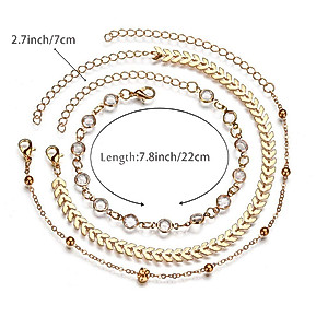 Zoestar Three-Layer Ankle Bracelet Gold Rhinestone Foot Chain Summer Sand Beach Anklet Foot Jewelry for Women(Color 1)