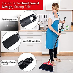 Heavy Duty Broom Outdoor/Indoor Commercial Broom with 55" Long Handle, Wide Angle Corner Broom Perfect for Garage Patio Kitchen Sidewalk Deck Porch Driveway Floor Room Rubbish Sweeping - Black and Red