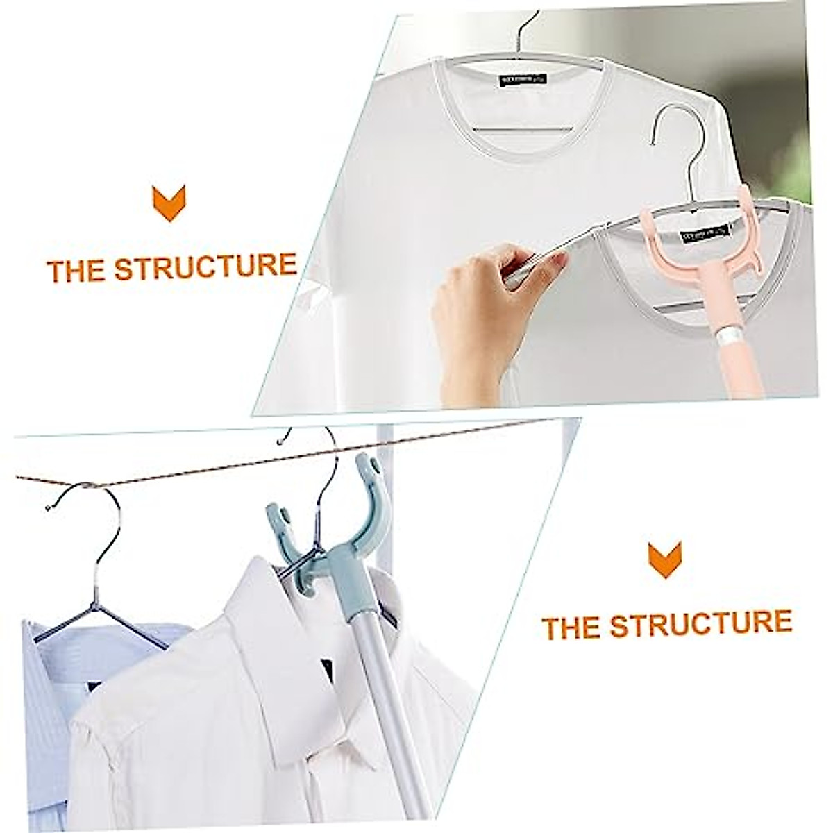 GARVALON 2pcs Clothesline Clothes Drying Clothes Reaching Rods Coat Hooks Heavy Duty Metal Hangers Clothing Racks for Home Reach Pole Telescoping Reach Sticks Adjustable Clothesline Rod Pp